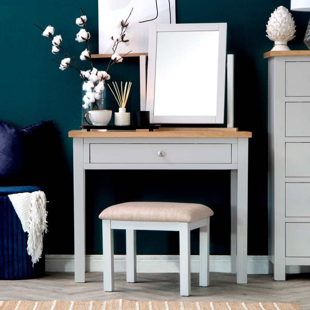 Salisbury Grey Painted Oak Dressing Table, Stool & Dressing Mirror by ...