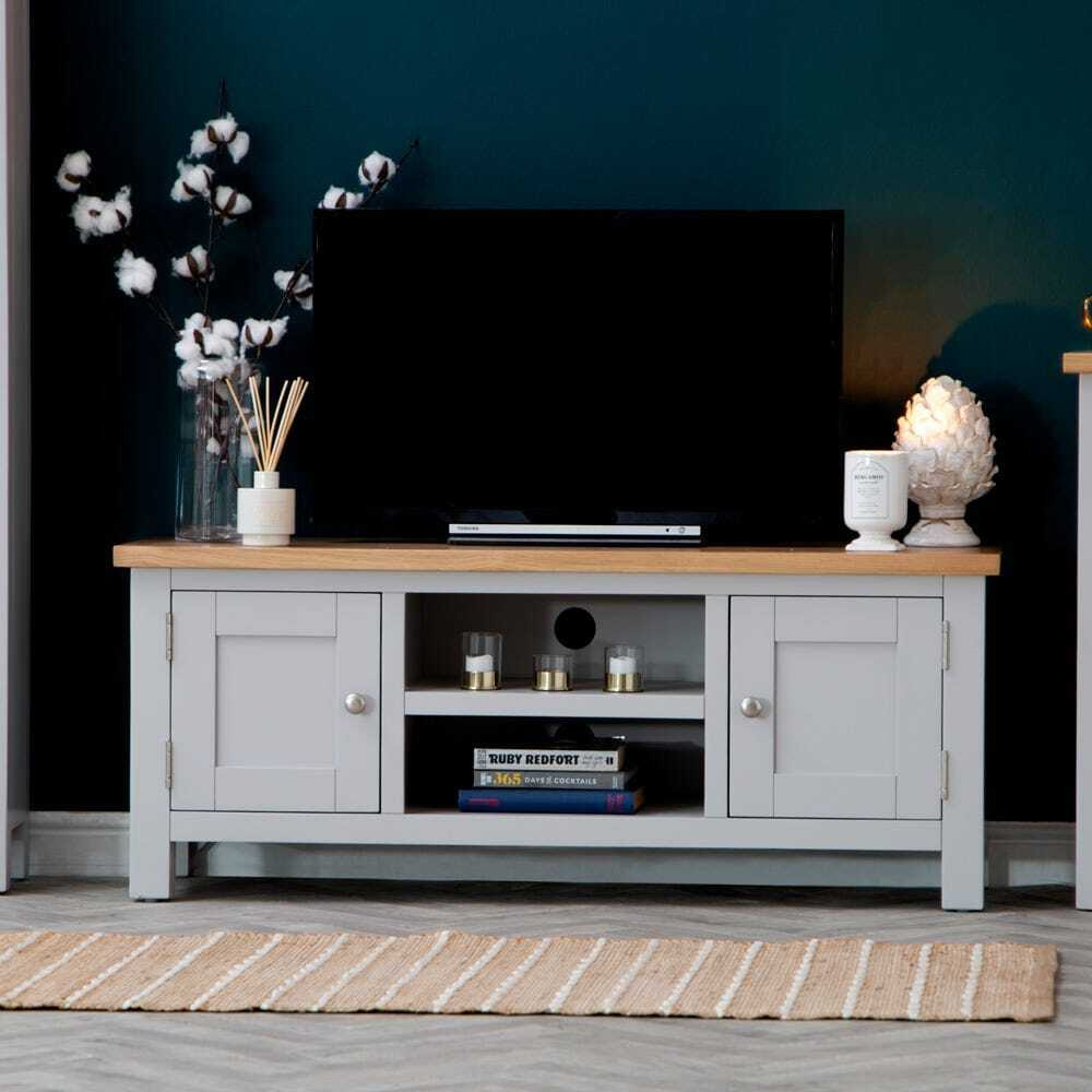Salisbury Grey Painted Oak Large TV Unit by Chiltern Oak Furniture ...