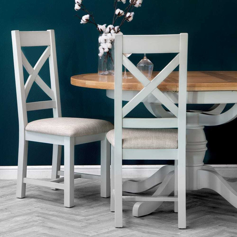 Hampshire Grey Painted Oak Cross Back Dining Chair Fabric Seat by ...