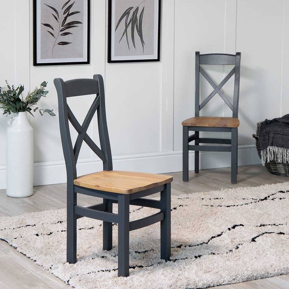 Suffolk Midnight Grey Painted Oak Crossback Chair With Wooden Seat by ...
