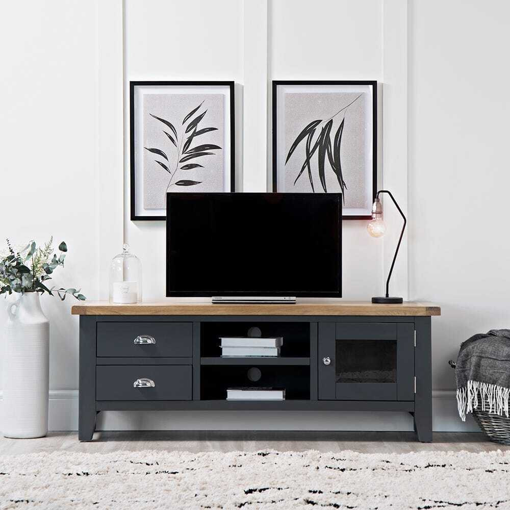 Suffolk Midnight Grey Painted Oak Large TV Unit by Chiltern Oak ...