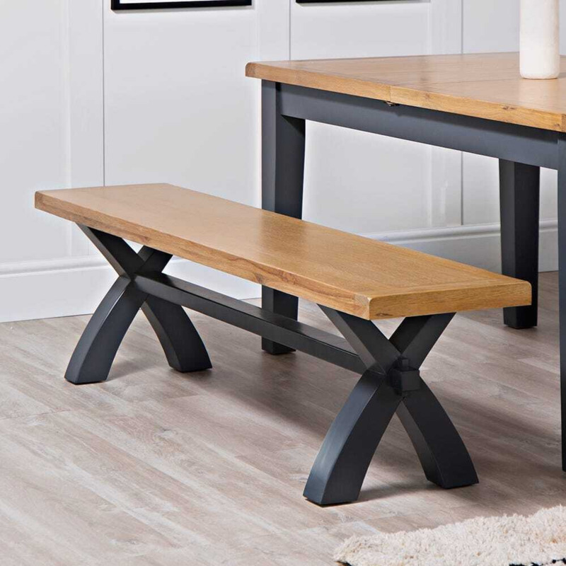 Suffolk Midnight Grey Painted Oak Small Cross Bench by Chiltern Oak Furniture | ufurnish.com
