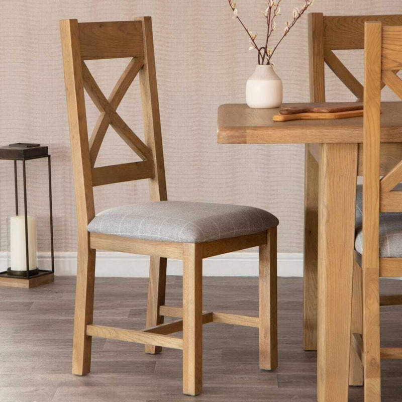 Wessex Smoked Oak Cross Back Dining Chair With Grey Check Seat by ...