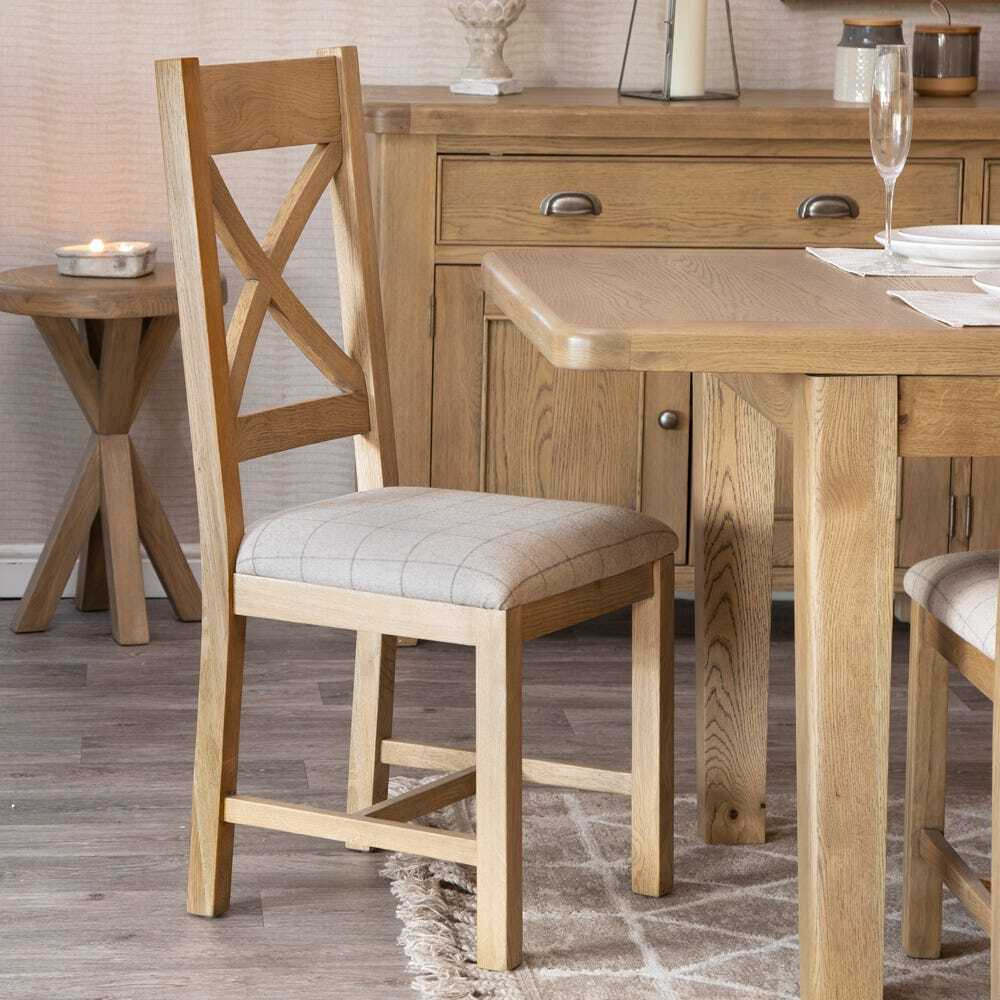 Wessex Smoked Oak Cross Back Dining Chair With Natural Check Seat by ...