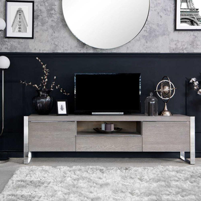 Milan Chrome & Oak Large TV Unit by Chiltern Oak Furniture | ufurnish.com