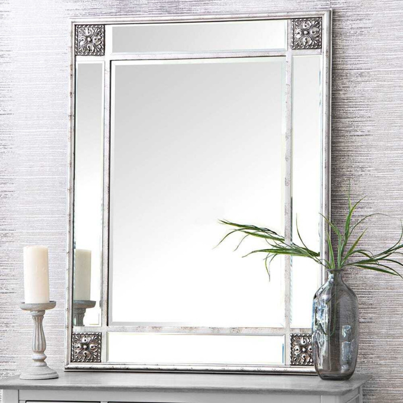 Sienna Silver Frame Rectangular Wall Mirror 80 x 105cm by Chiltern Oak ...