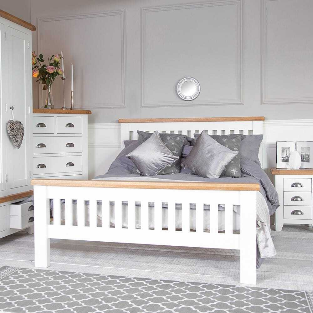 Hampshire White Painted Oak King Size Bed Frame High Foot End by Chiltern Oak Furniture ufurnish