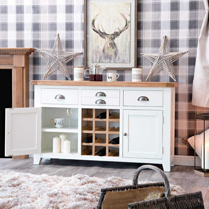 Hampshire White Painted Oak Large Sideboard Wine Rack by Chiltern Oak ...