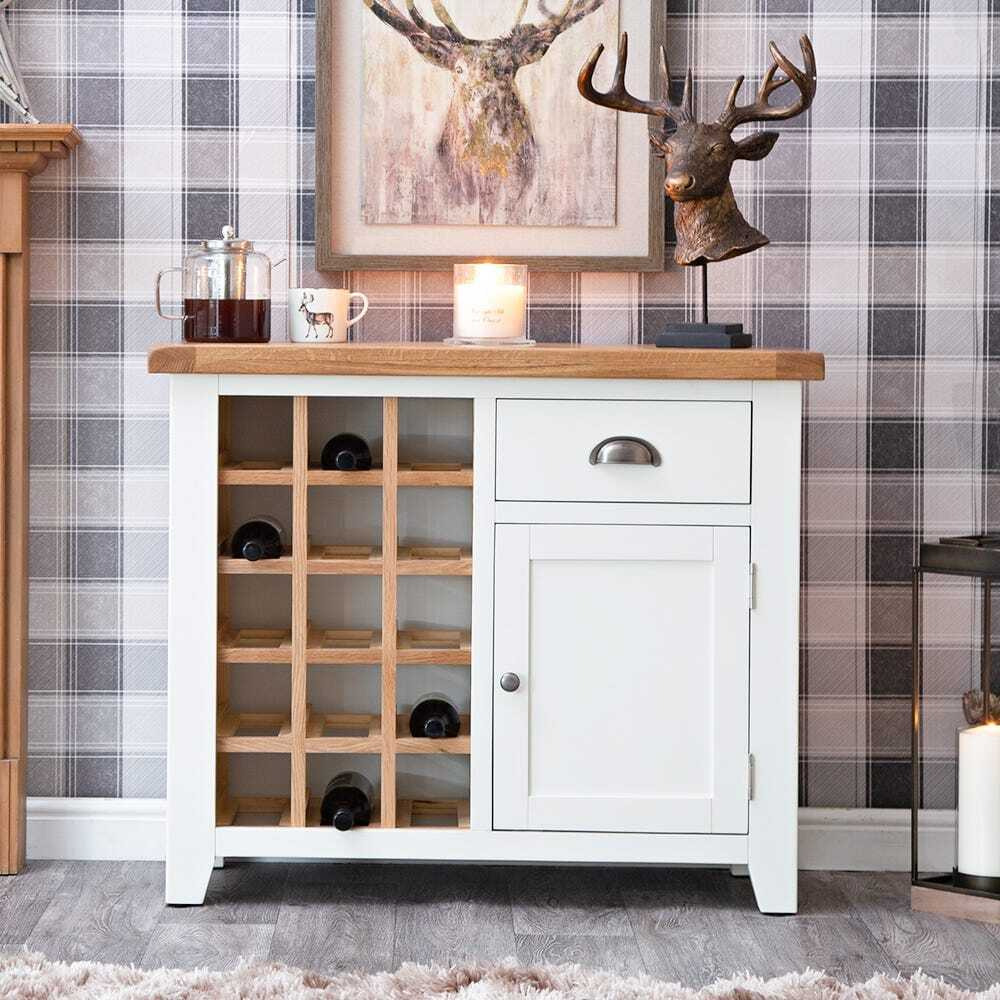 Hampshire White Painted Oak Small Sideboard Wine Rack by Chiltern Oak ...