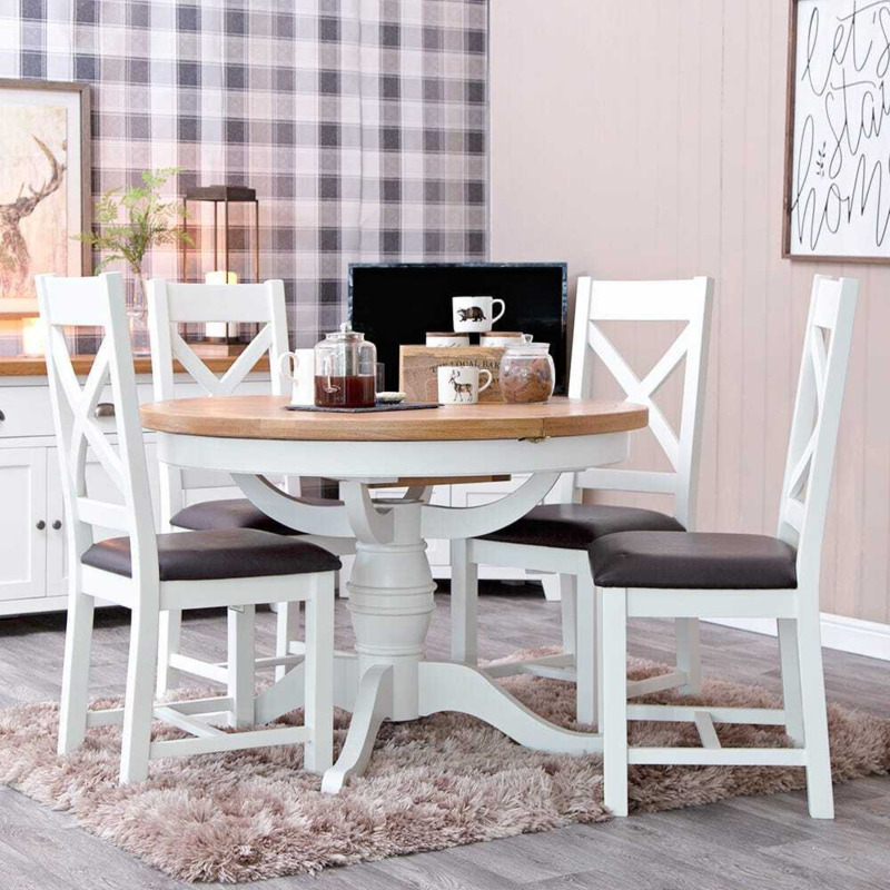 Hampshire White Painted Oak Round Pedestal Extending Dining Table by ...