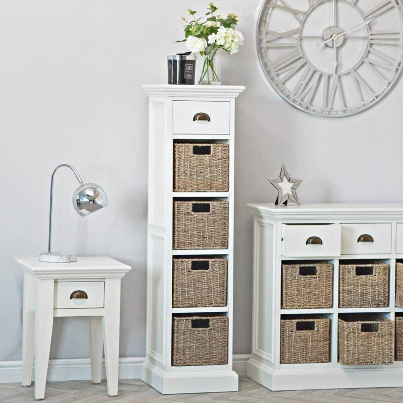 Monaco White Wicker 1 Drawer 4 Wicker Basket Unit by Chiltern Oak ...