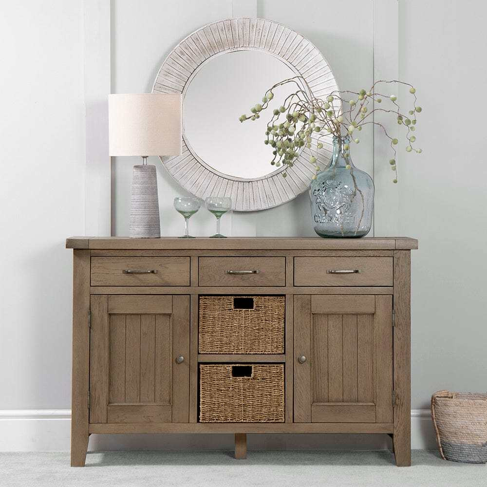 Falmouth Oak Large Sideboard With Wicker Baskets by Chiltern Oak ...
