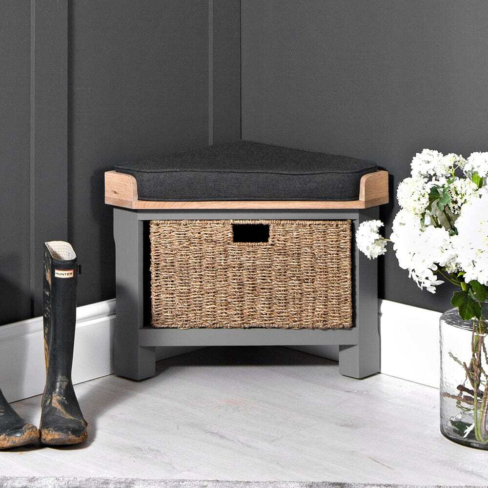 Dorset Storm Grey Painted Oak Corner Hall Bench by Chiltern Oak ...