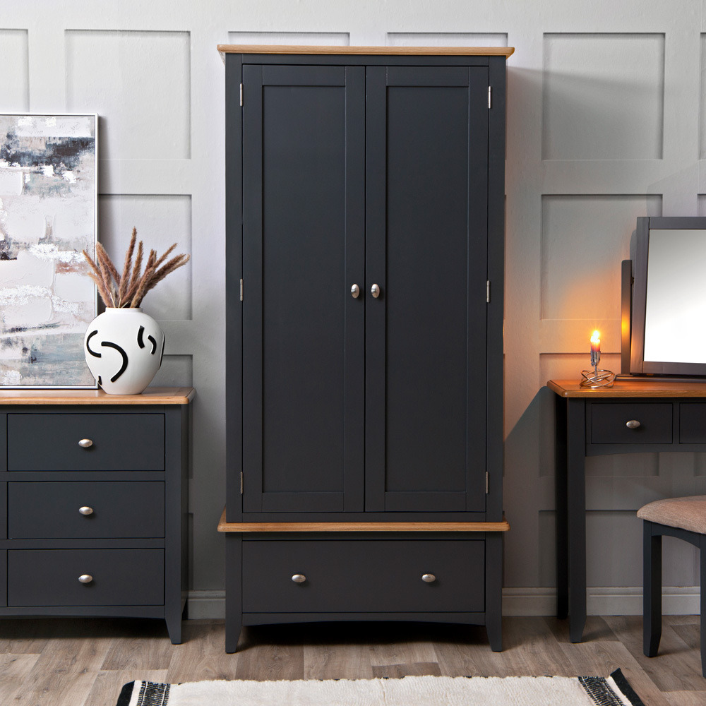Gloucester Midnight Grey Painted 2 Door Wardrobe with Drawer by ...