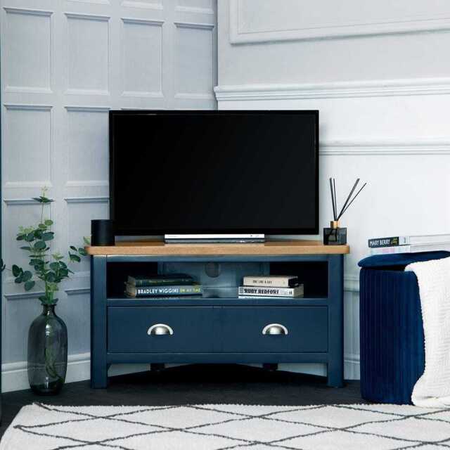 Rutland Blue Painted Oak Corner TV Unit by Chiltern Oak Furniture ...