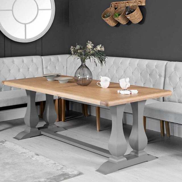Dorset Storm Grey Painted Oak 2.2m Fixed Top Dining Table by Chiltern ...