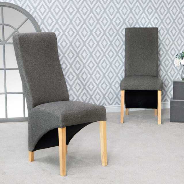 Hardingham Dark Grey Wave Back Dining Chair by Chiltern Oak Furniture | ufurnish.com