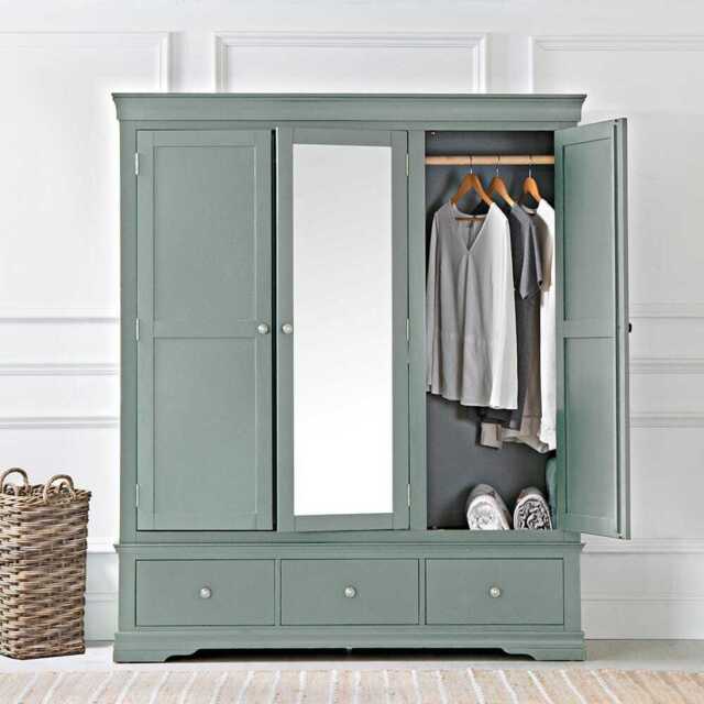 Florence Sage Green Painted 3 Door Wardrobe with Mirror by Chiltern Oak ...