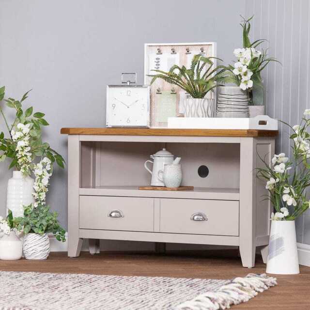 Chester Stone Painted Oak Corner TV Unit by Chiltern Oak Furniture ...