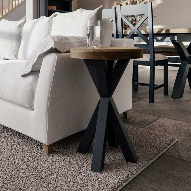 Wessex Smoked Oak Blue Painted Round Side Table by Chiltern Oak Furniture | ufurnish.com