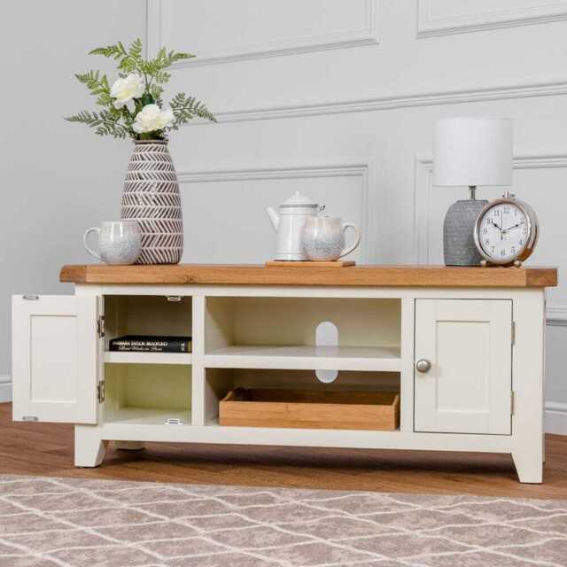 Hampshire Ivory Painted Oak Large TV Unit by Chiltern Oak Furniture ...
