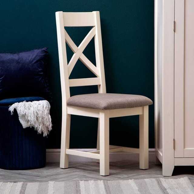 Hampshire Ivory Painted Oak Cross Back Dining Chair Fabric Seat by ...