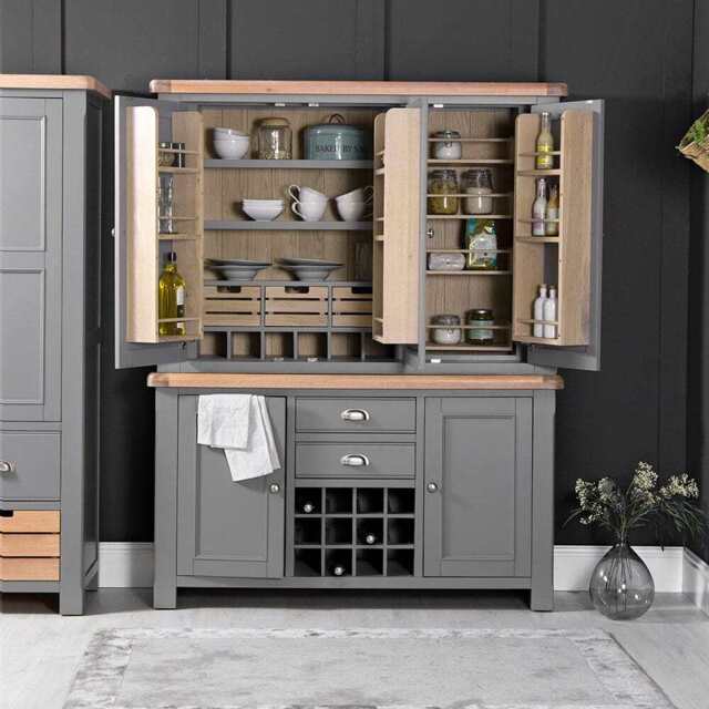 Dorset Storm Grey Painted Oak Large Larder Top for Large Sideboard Wine ...