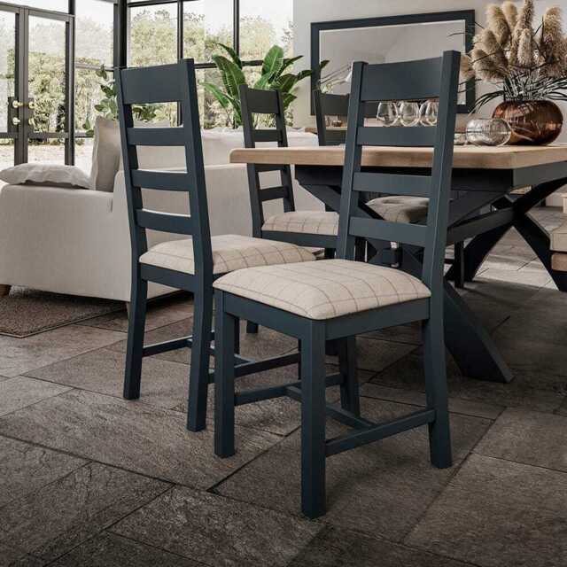 Wessex Smoked Oak Blue Painted Ladder Back Dining Chair With Natural ...