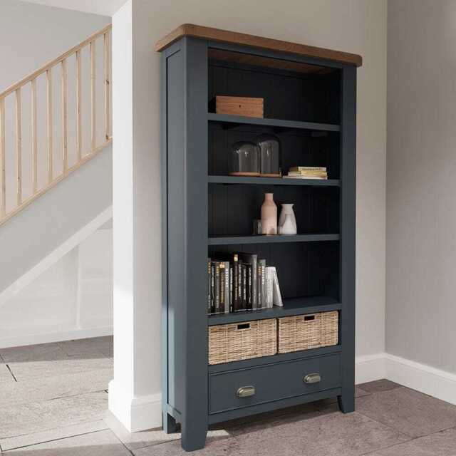 Wessex Smoked Oak Blue Painted Large Bookcase by Chiltern Oak Furniture ...
