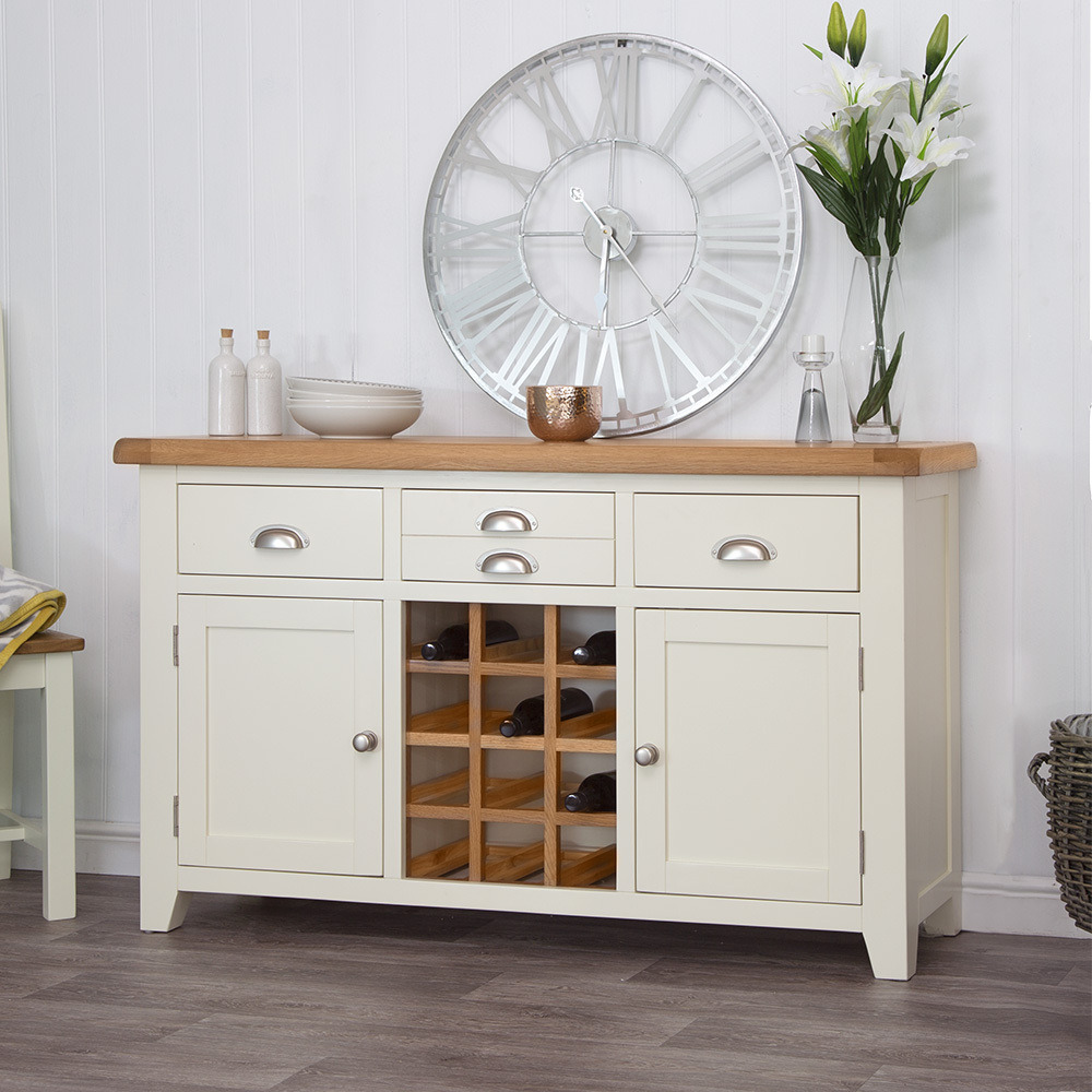 Hampshire Ivory Painted Oak Large Sideboard Wine Rack by Chiltern Oak ...