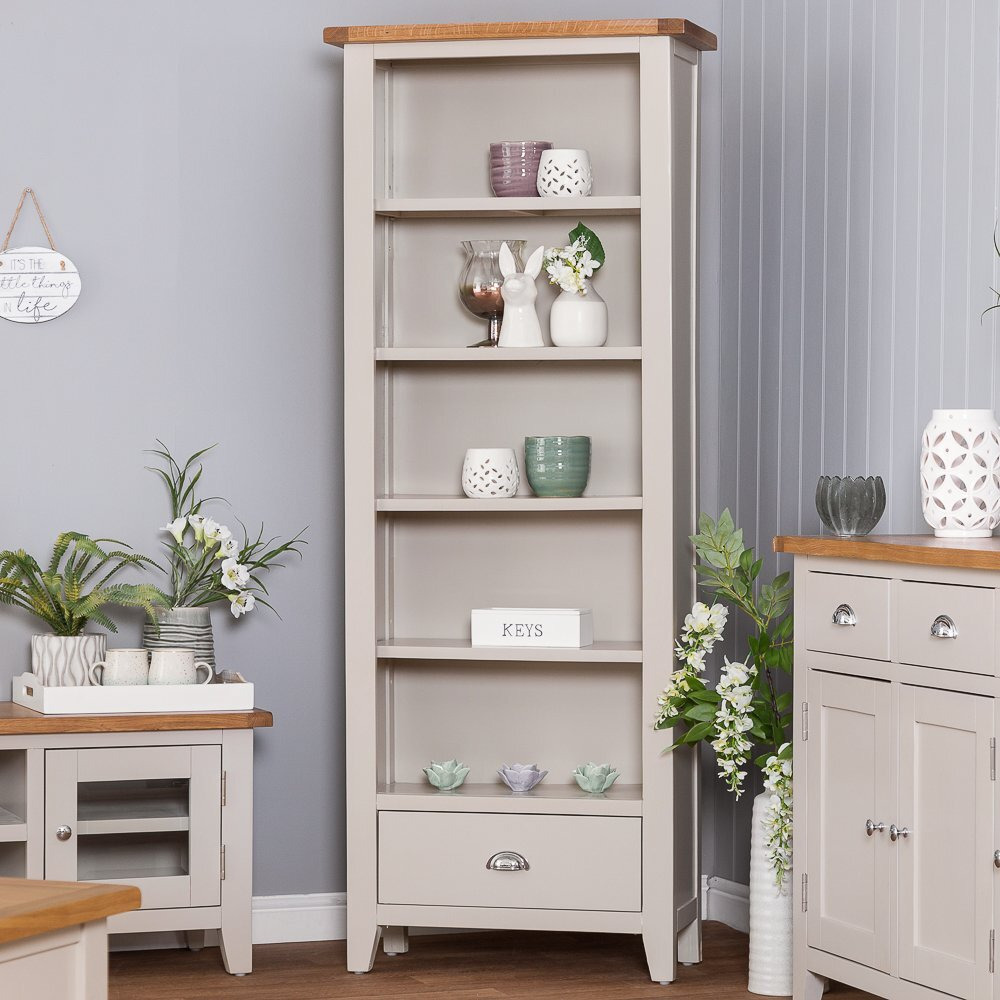 Chester Stone Painted Oak Tall Narrow Bookcase by Chiltern Oak ...