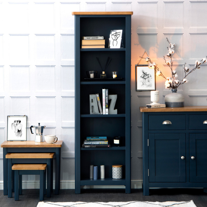 Rutland Blue Painted Oak Tall Narrow Bookcase by Chiltern Oak Furniture ...