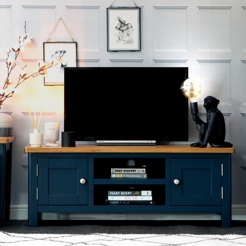 Rutland Blue Painted Oak Large TV Unit by Chiltern Oak Furniture ...