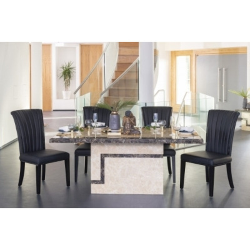 Venice Marble Dining Table Set, Rectangular Cream Top and Pedestal Base ...