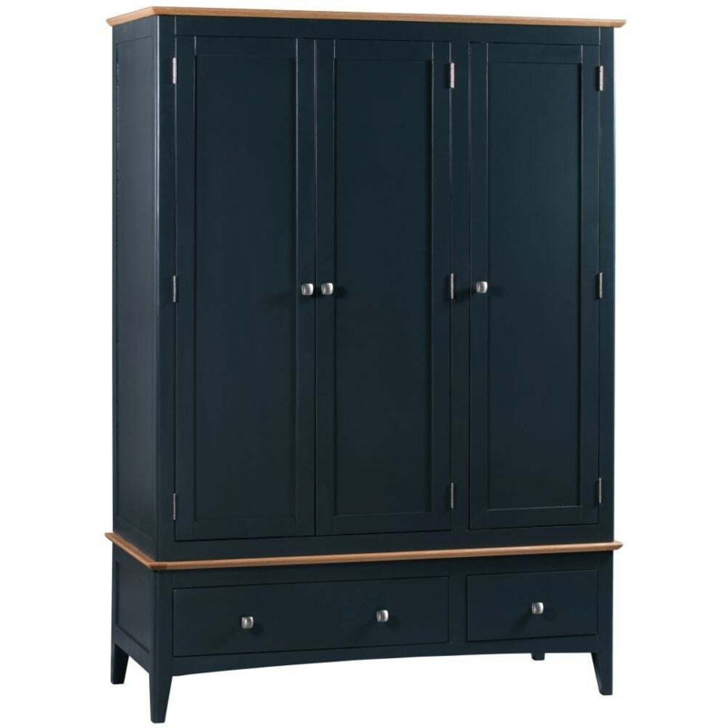 Lowell Blue and Oak Triple Wardrobe, 3 Doors with 2 Bottom Storage ...
