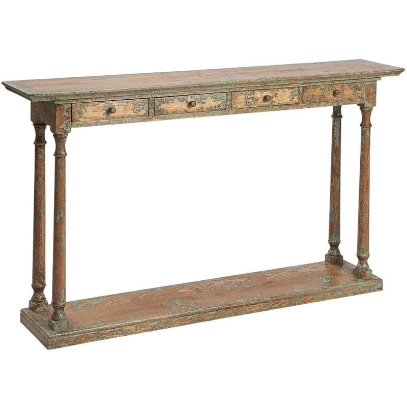 Renton Oak Narrow Hallway Console Table with 4 Drawers - Victorian ...