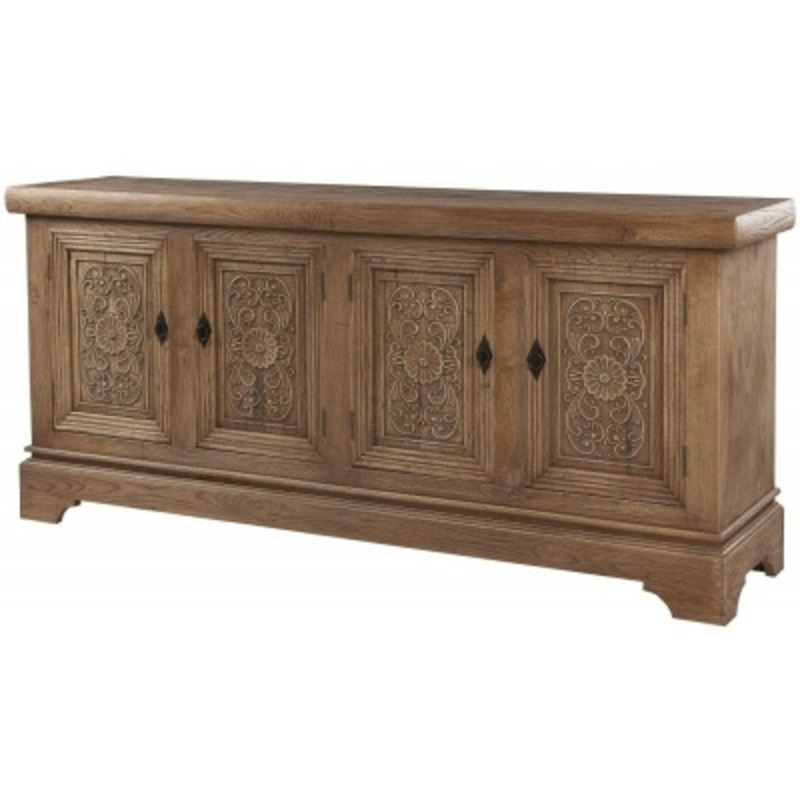 Renton Reclaimed Elm Extra Large Buffet Sideboard, 216cm W with 4 Carved Doors - Victorian Style ...