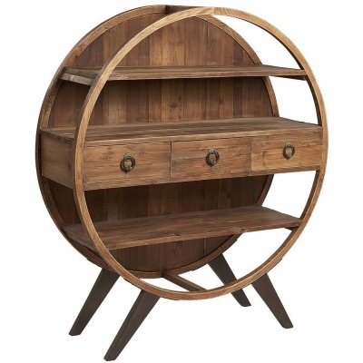 Renton Industrial Reclaimed Pine Round Display Cabinet with 3 Drawers ...