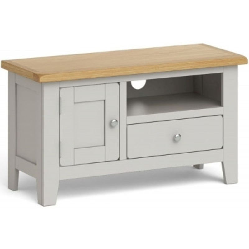 Cross Country Grey and Oak Small TV Unit, 90cm with Storage for ...