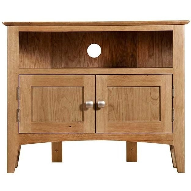 Eva Natural Oak Corner TV Unit, 80cm W with Storage for Television Upto ...