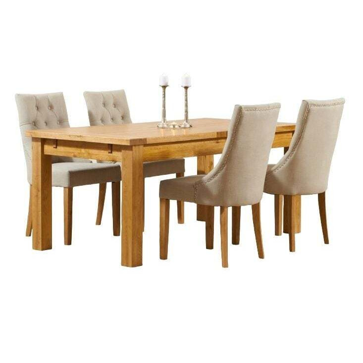 Piper Oak Large Extending Dining Table and 4 Evelyn Beige Chairs by ...