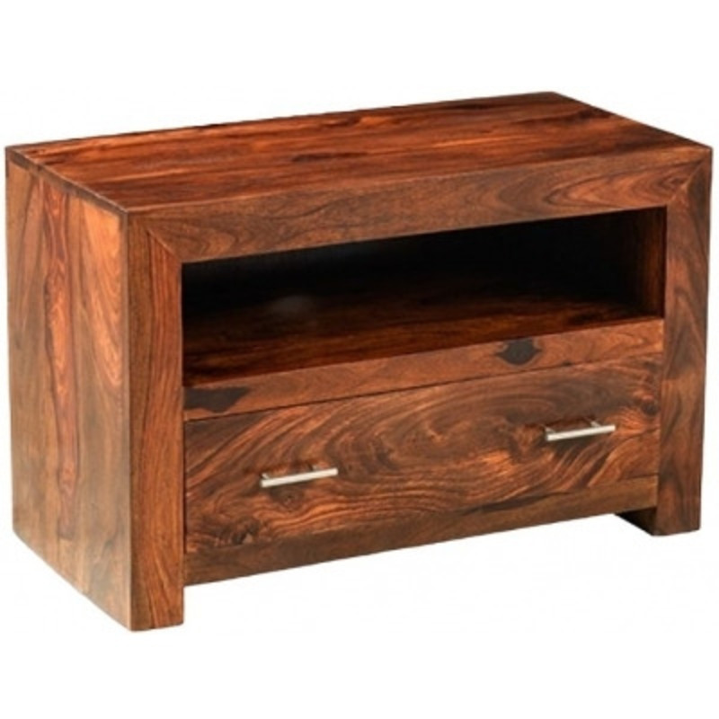Cube Honey Lacquered Sheesham Square TV Unit, 82cm W with Storage for ...