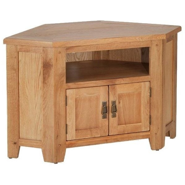 Cherington Rustic Oak Corner TV Unit, 105cm W with Storage for ...