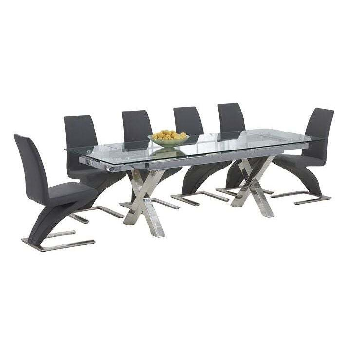 Micah Glass Extending Dining Table and 6 Zoie Z Chairs - Chrome and Grey by Choice Furniture ...