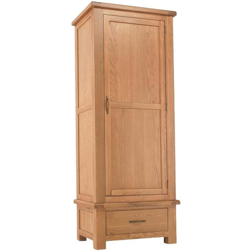 Bradburn Waxed Oak Single Wardrobe, 1 Door with 1 Bottom Storage Drawer ...