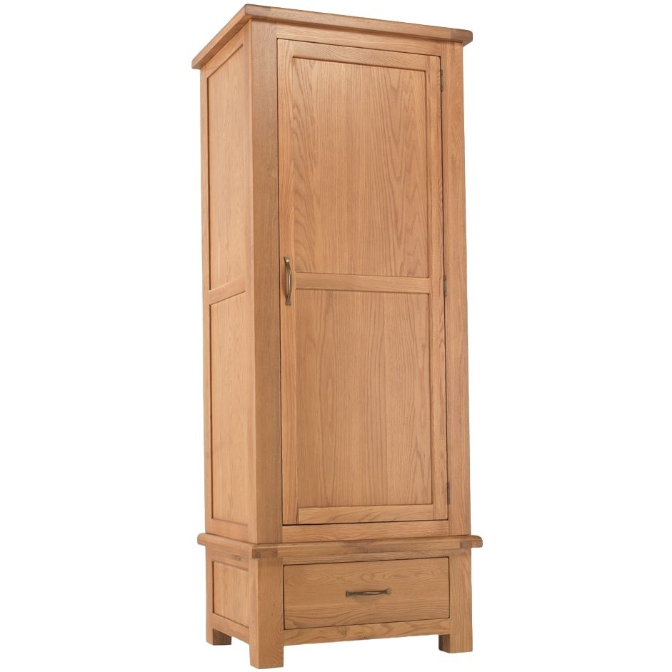 Bradburn Waxed Oak Single Wardrobe, 1 Door with 1 Bottom Storage Drawer ...