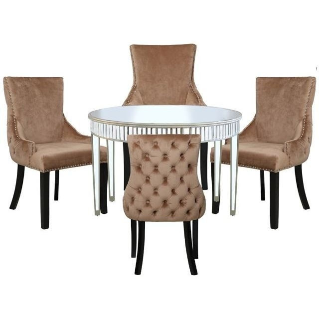 Apollo Champagne Gold Mirrored Round Dining Table and 4 Tufted Back ...