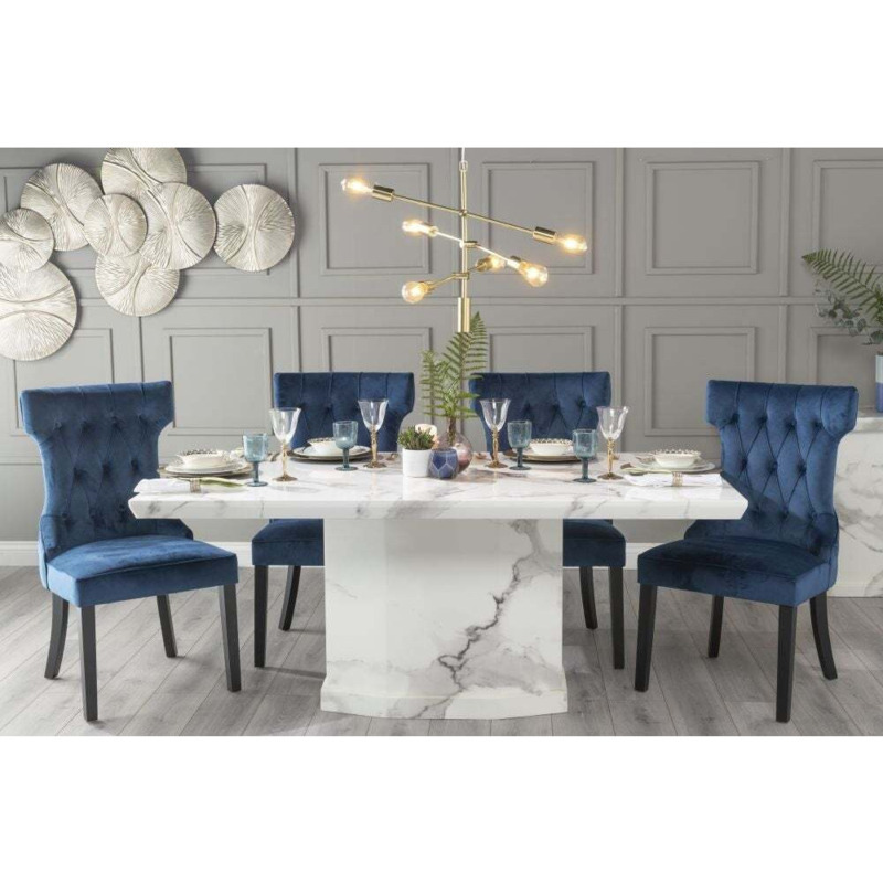 Naples Marble Dining Table Set for 8 Diners 200cm Rectangular White Top with Pedestal Base - 6 ...