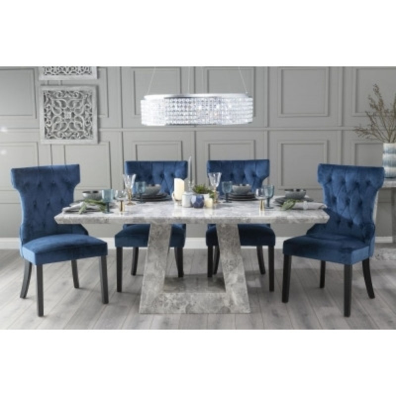Milan Marble Dining Table Set, Rectangular Grey Top and Triangular ...