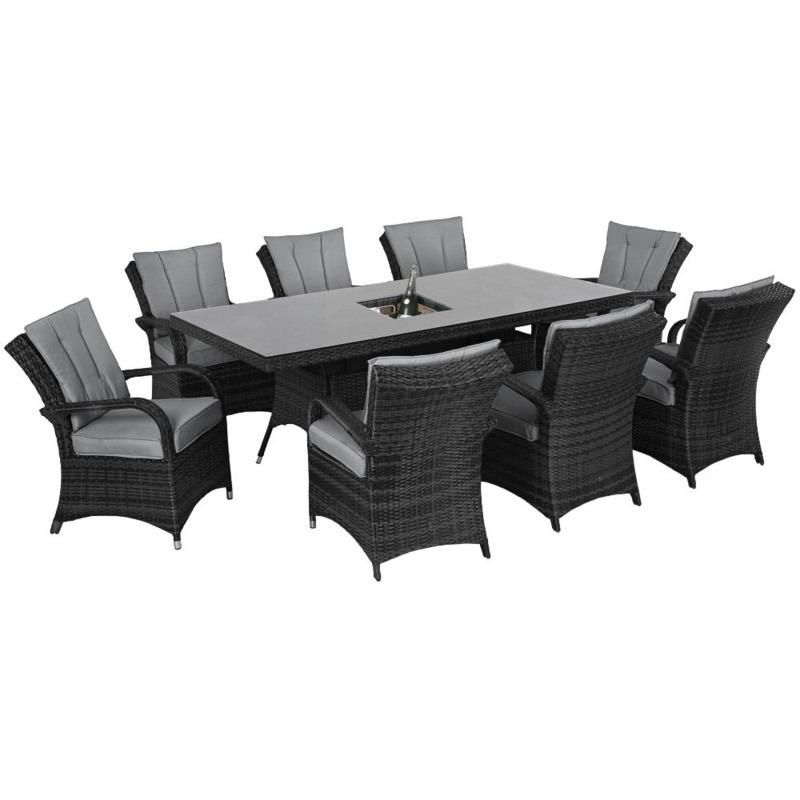 Maze Flat Weave Texas Grey Rattan Dining Table with Ice Bucket and 8 ...